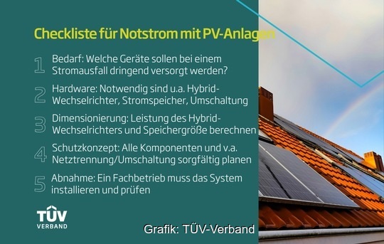 TÜV: Worauf es bei Notstrom mit Solaranlagen ankommt. - Solarserver